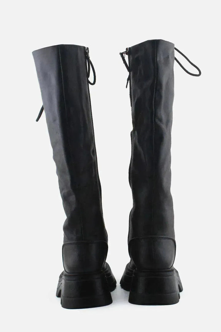 Zara Zipper Laces Combat Long Boots | 100% Authentic Leather - sundaybazar